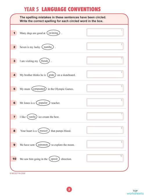 Language Conventions 2008 Year 5. Interactive worksheet | TopWorksheets