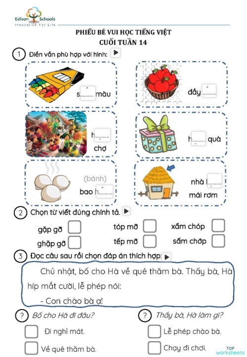 Interactive worksheets and online exercises in vietnamese | TopWorksheets