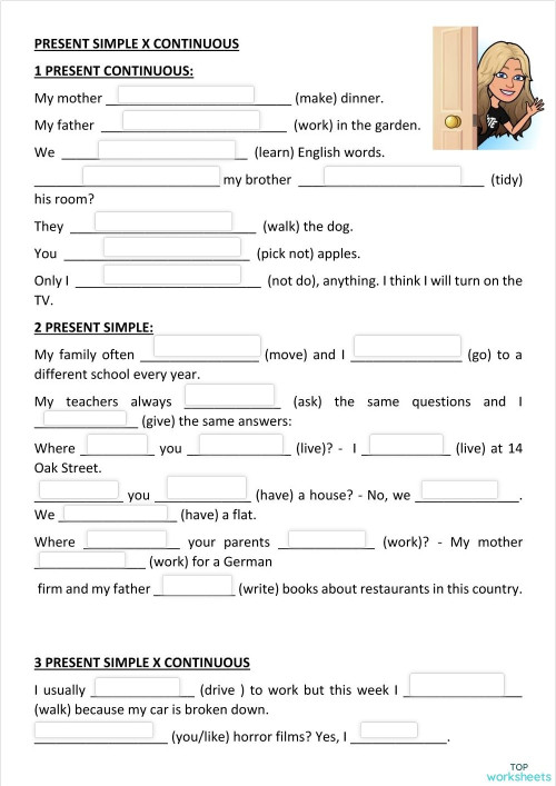 Present simple and continuous 2. Interactive worksheet | TopWorksheets