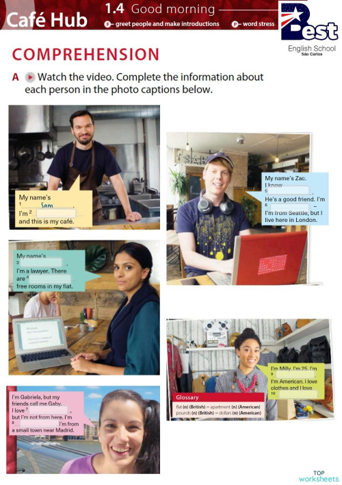 Cafe hub 1.4 + Writing. Interactive worksheet | TopWorksheets