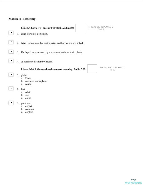 LVL 6 | Listening - Module 4. Ficha interactiva | TopWorksheets