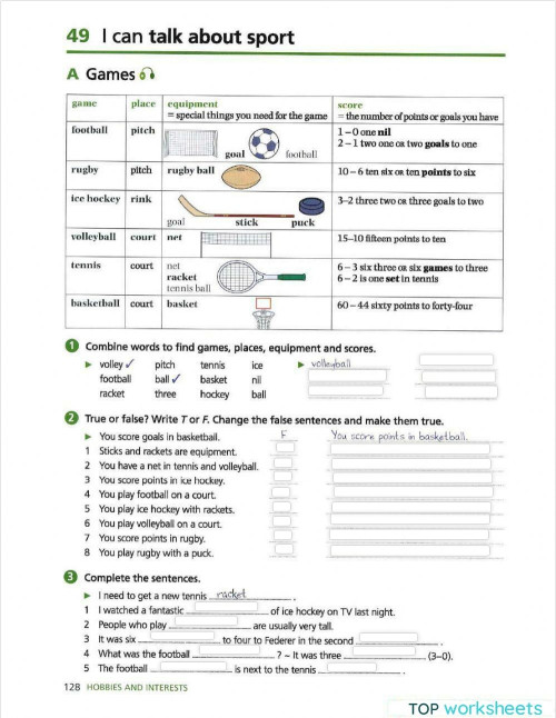 Sport (Free time). Interactive worksheet | TopWorksheets