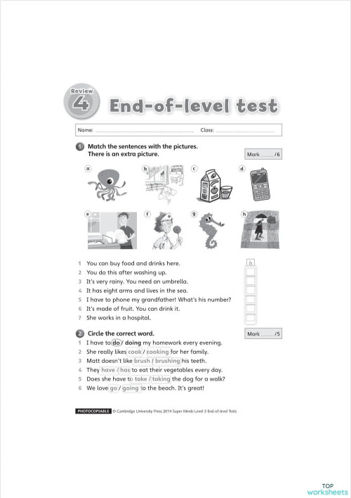 J3 -End of level test. Interactive worksheet | TopWorksheets