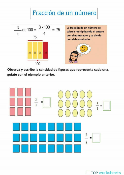 Fracciòn de un nùmero.. Ficha interactiva | TopWorksheets