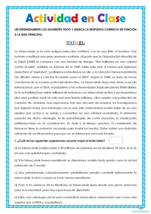 COMPRENSIÓN DE TEXTOS - LA IDEA CENTRAL O PRINCIPAL. Ficha interactiva ...