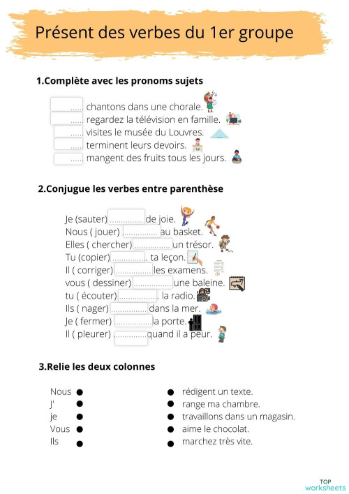 présent du premier groupe. Fiche interactive | TopWorksheets