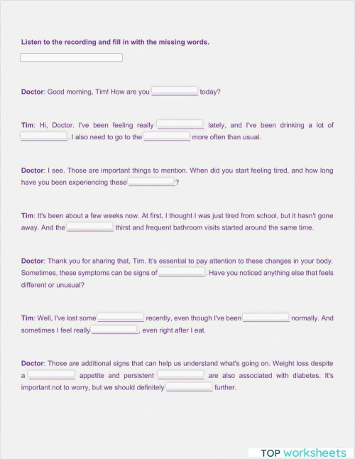 Diabetes type 1. Interactive worksheet | TopWorksheets