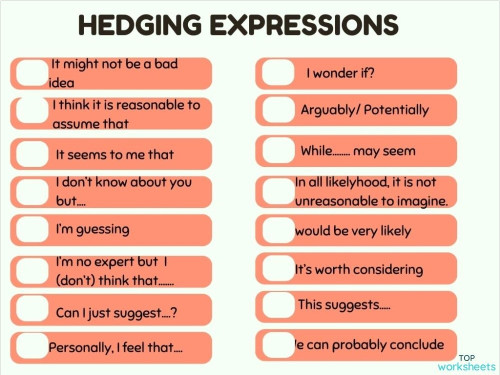 Hedging expressions. Interactive worksheet | TopWorksheets