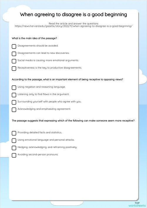 When agreeing to disagree is a good beginning. Interactive worksheet ...