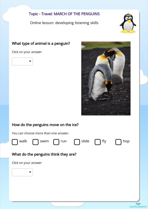 Topic - Travel: MARCH OF THE PENGUINS. Interactive worksheet ...