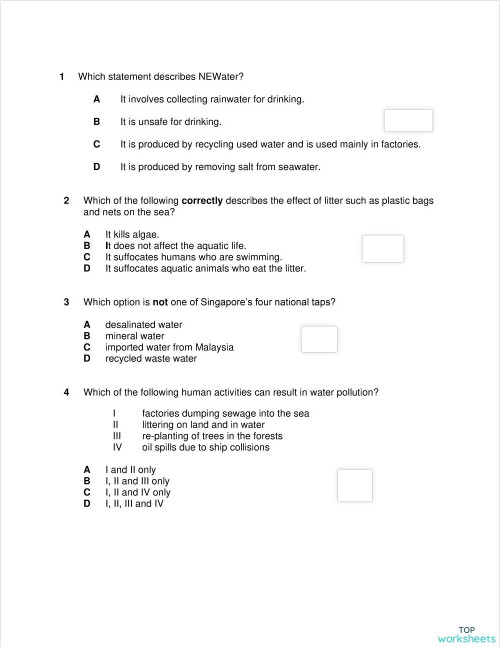 Water Pollution Holiday HW. Interactive worksheet | TopWorksheets
