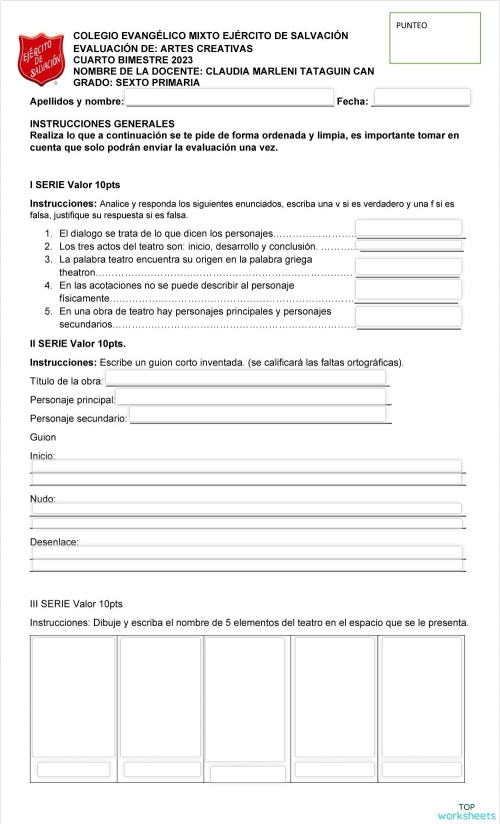 Exámen de expresión artistica. Ficha interactiva | TopWorksheets