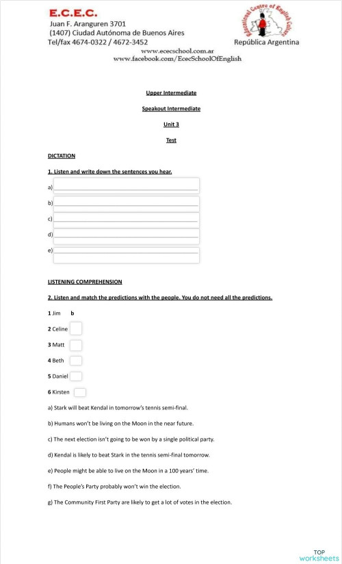 Test - Unit 3. Interactive worksheet | TopWorksheets