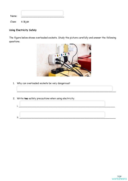 Week 9: Using Electricity Safely. Interactive worksheet | TopWorksheets
