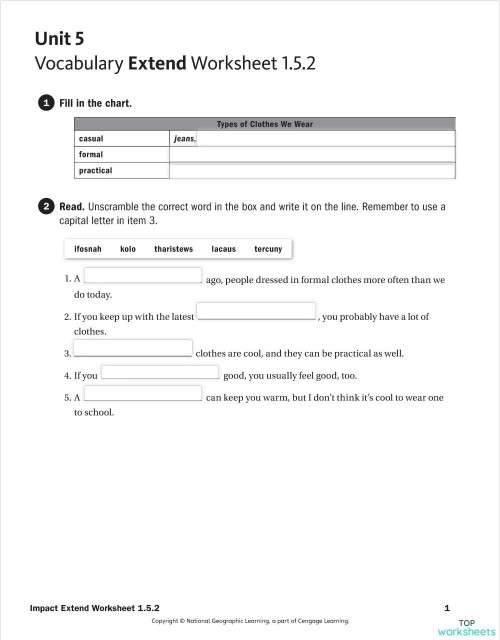 Impact 1 Unit 5 Vocabulary. Interactive worksheet | TopWorksheets