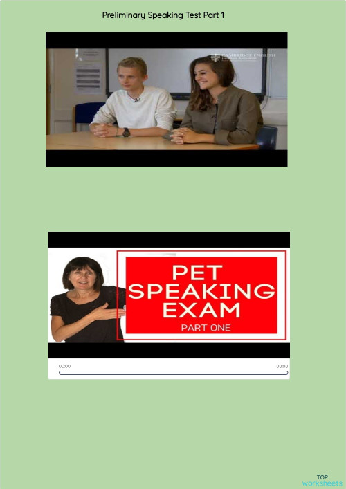 SPEAKING PET PART 1. Interactive worksheet | TopWorksheets