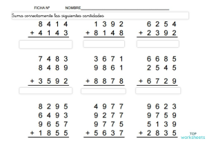 ¿SUMAS DE CUATRO CIFRAS?. Ficha interactiva | TopWorksheets