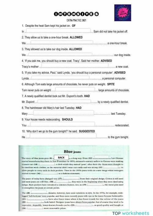 Use of english extra practice and paraphrasing. Interactive worksheet | TopWorksheets