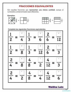 Fracciones equivalentes. Ficha interactiva | TopWorksheets