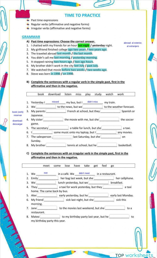 Practice Simple Past Affirmative and Negative Forms. Interactive ...