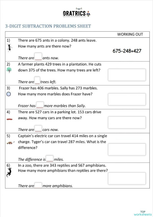 Subtraction MM. Interactive worksheet | TopWorksheets