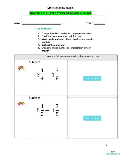 SUBTRACTION OF MIXED NUMBER (2). Interactive worksheet | TopWorksheets