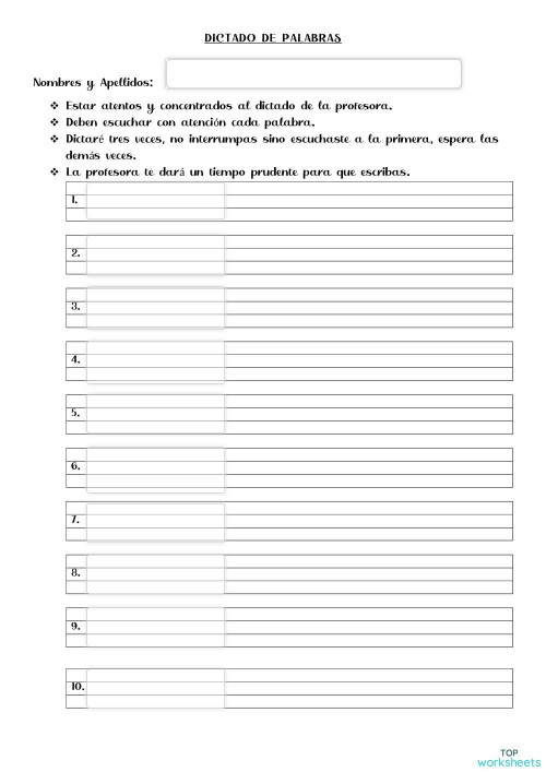 DICTADO 1 -SEGUNDO GRADO. Ficha interactiva | TopWorksheets