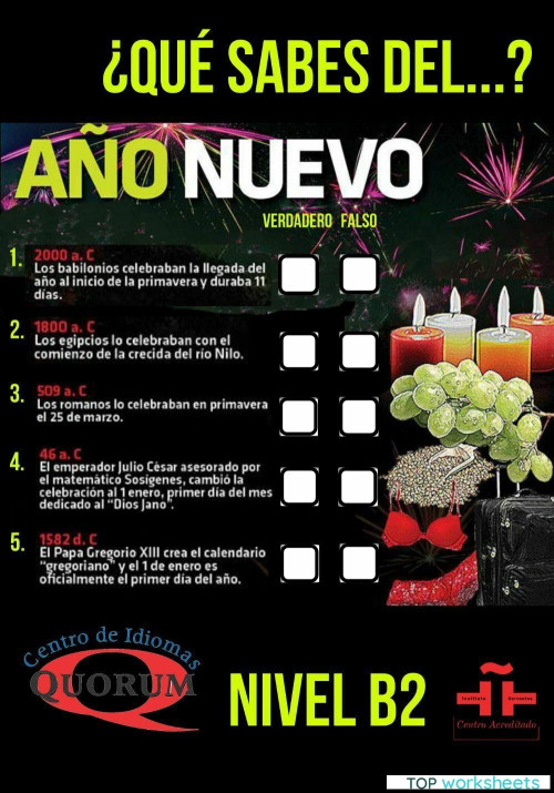 Año Nuevo. Ficha interactiva | TopWorksheets