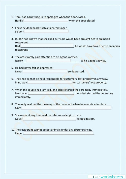 Inversion. Interactive worksheet | TopWorksheets