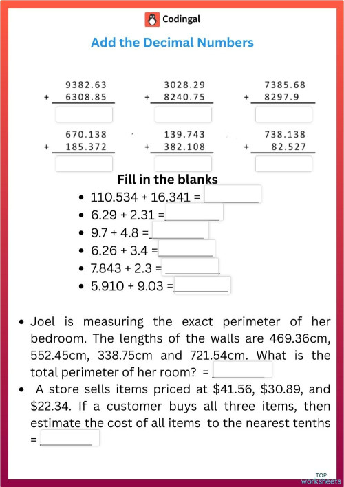 M_G05M08L17_WC02_Adding_Decimals_2. Interactive worksheet | TopWorksheets