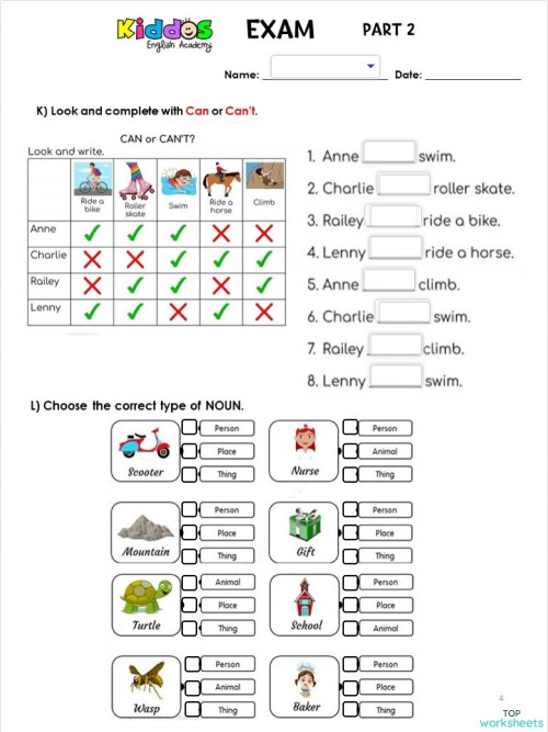 Exam - Kiddos Part #1. Interactive worksheet | TopWorksheets