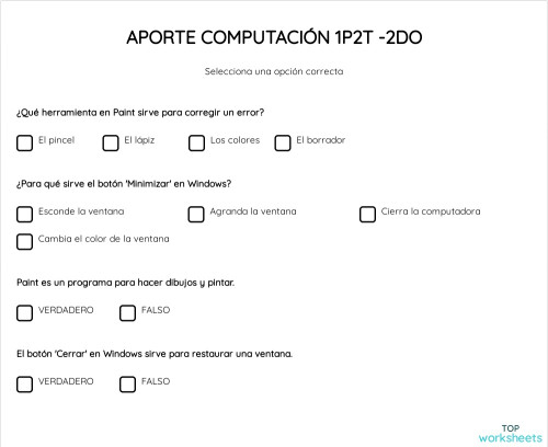 APORTE COMPUTACIÓN 1P2T -2DO. Ficha interactiva | TopWorksheets