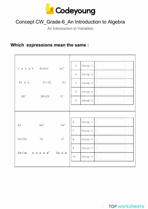 An Introduction To Variables Concept Cw Interactive Worksheet