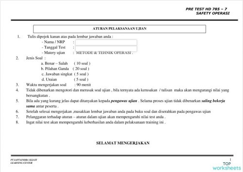 General Safety Test. Lembar kerja interaktif | TopWorksheets