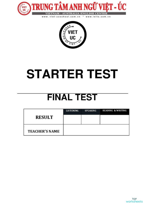 FINAL STARTER TEST. Interactive worksheet | TopWorksheets