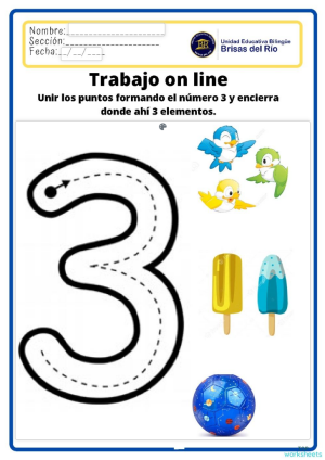 Escritura del número 3.. Ficha interactiva | TopWorksheets