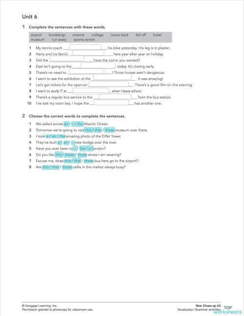 Close-Up A2 Extra Tasks Vocabulary and Grammar U6. Interactive ...