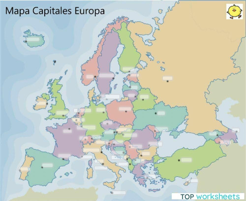 Mapa Capitales Europa. Ficha interactiva | TopWorksheets