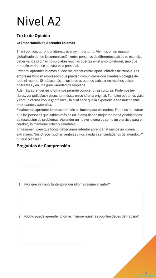 A2 TEXTO OPINIÓN.pdf. Ficha interactiva | TopWorksheets