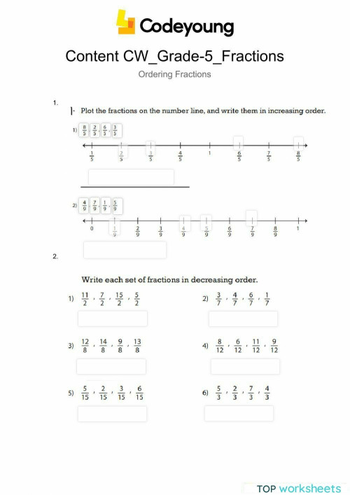 Content CW-Ordering Fractions. Interactive worksheet | TopWorksheets