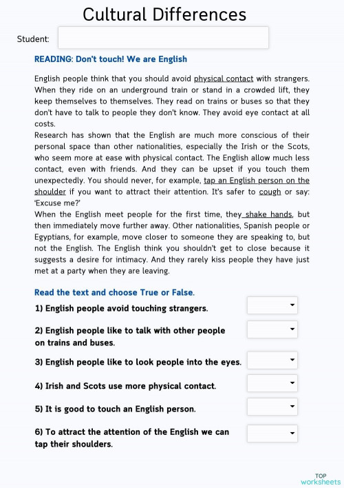 Different cultures. Interactive worksheet | TopWorksheets