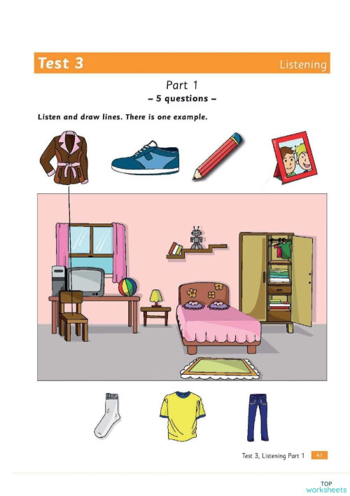 STARTERS - TEST 3 (Listening). Interactive worksheet | TopWorksheets