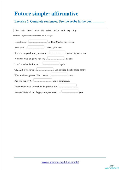 Future Simple : Affirmative and Negative. Interactive worksheet ...
