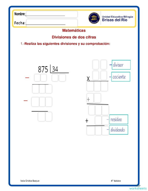Divisiones con comprobación. Ficha interactiva | TopWorksheets