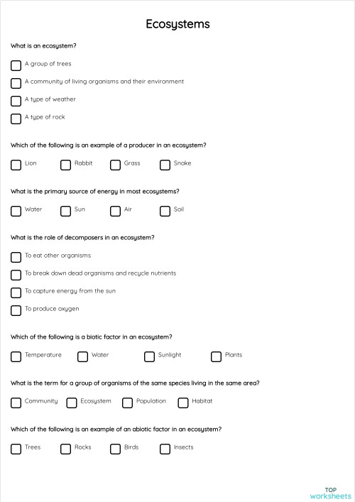 Ecosystems: interactive worksheets and online exercises | TopWorksheets