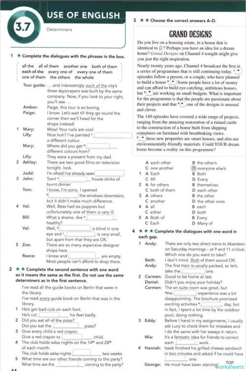 3.7 Use of English. Interactive worksheet | TopWorksheets