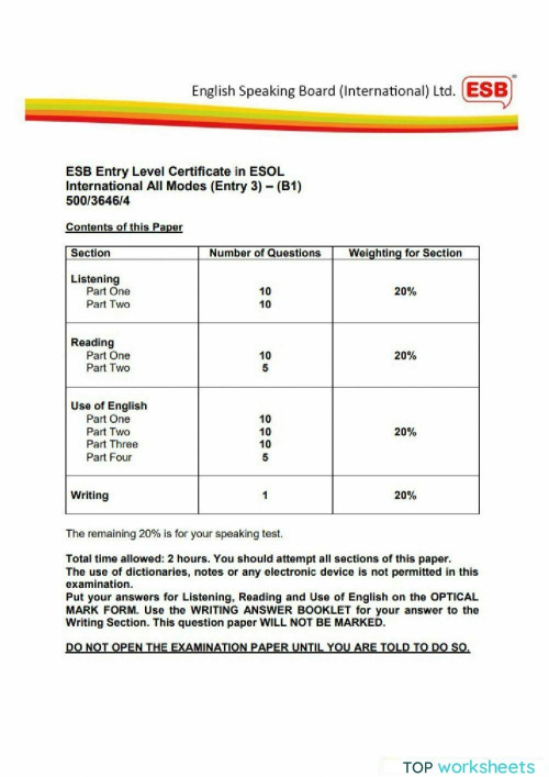 Esb b1 use of english 2019b. Interactive worksheet | TopWorksheets