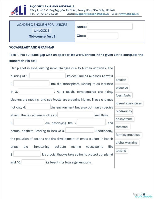 EF elementary Unit 9 test. Interactive worksheet | TopWorksheets