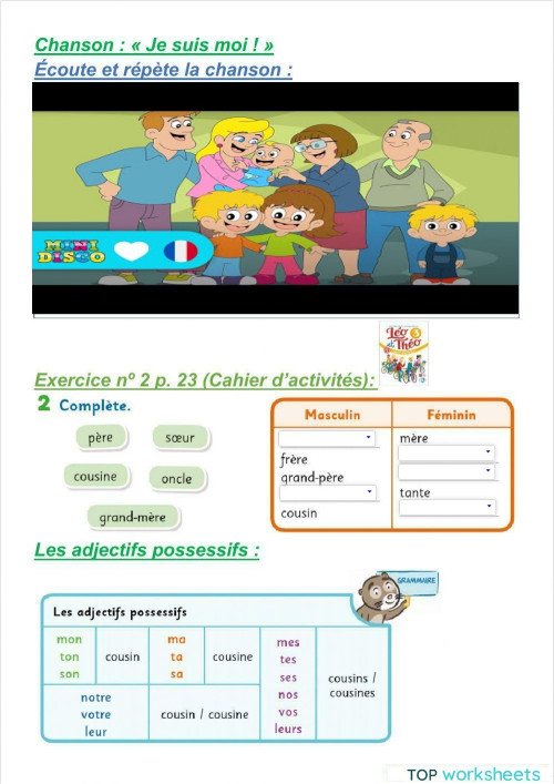 Jeudi 12 janvier EB 5 La famille et les adjectifs possessifs ...