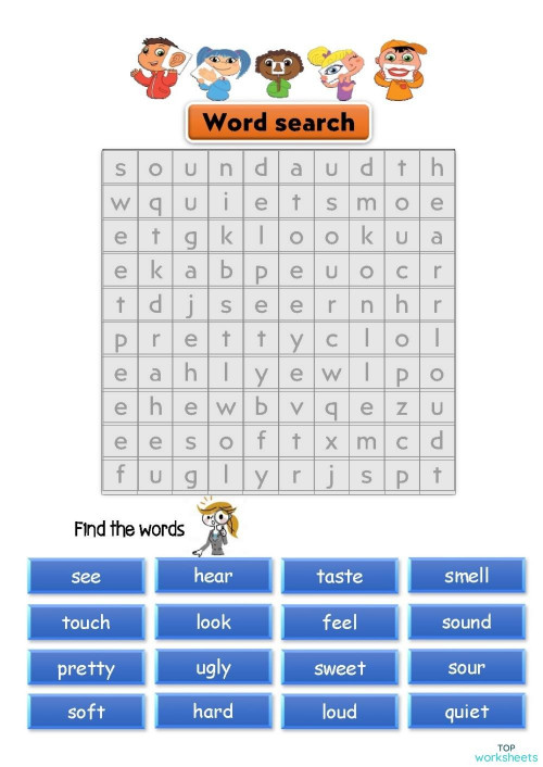 Five Senses Word Search Interactive Worksheet TopWorksheets Five Senses Word Search Interactive Worksheet TopWorksheets